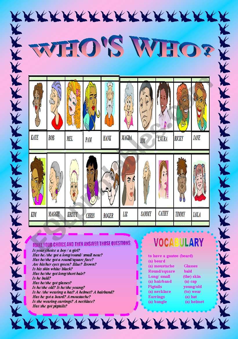 WHO´S WHO? - ESL worksheet by sophia0806