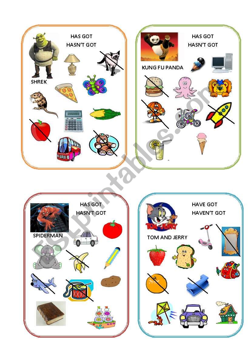 Has got/Hasn´t got Have got/ Haven´t got speaking cards part 2 - ESL ...