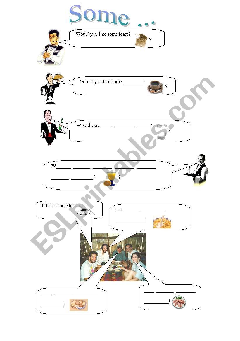 Exercise Sheet for practising ´some´ in questions and sentences - ESL ...