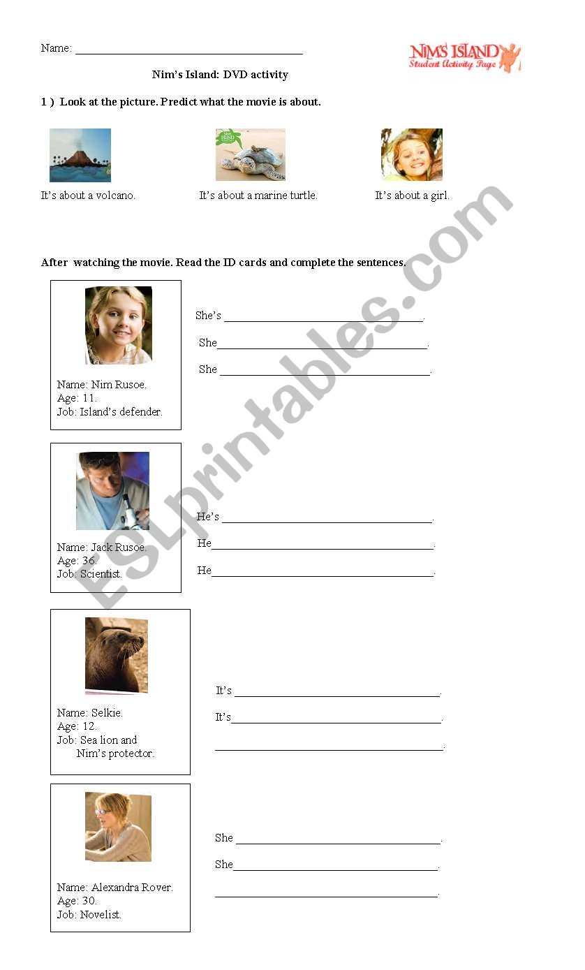 English worksheets: DVD ACTIVITY - NIM´S ISLAND