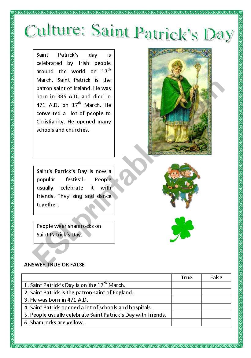 Saint Patrick´s Day - ESL worksheet by pallino