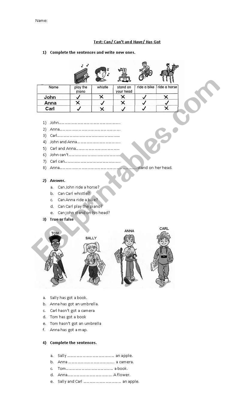 Can / Can´t and has/have got - ESL worksheet by nicolavarria