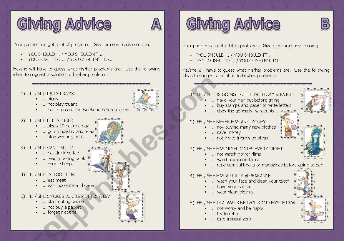 Modal Verbs: Giving Advice (should/n´t, ought/n´t to) - (Speaking ...