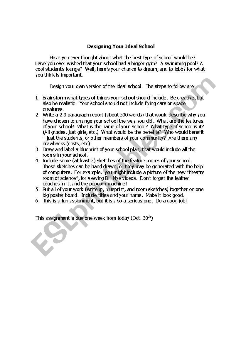 Designing Your Ideal School - ESL worksheet by laurak.oster Designing Your Ideal School - ESL worksheet by laurak.oster