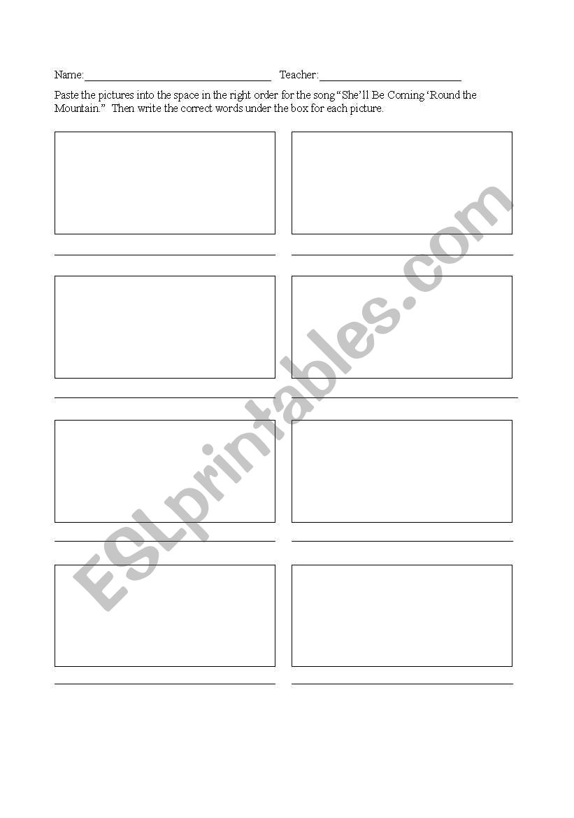 English worksheets: She´ll Be Comin´ ´Round the Mountain