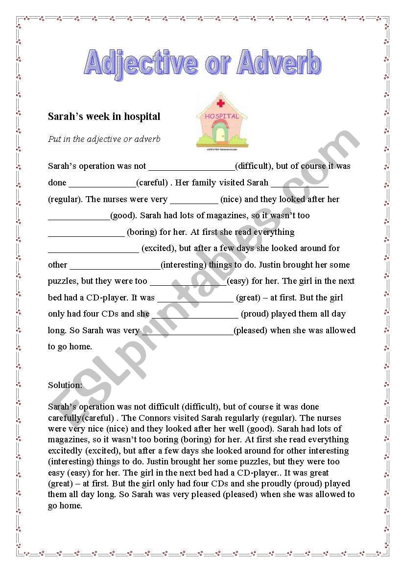 Sarah´s week in hospital - ESL worksheet by entea66