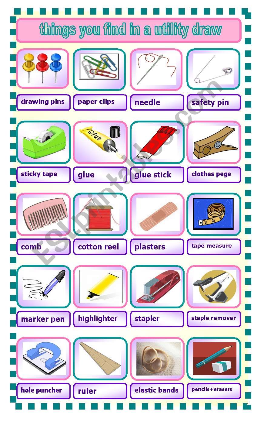 Things you´ll find in a utility draw - ESL worksheet by franknbea