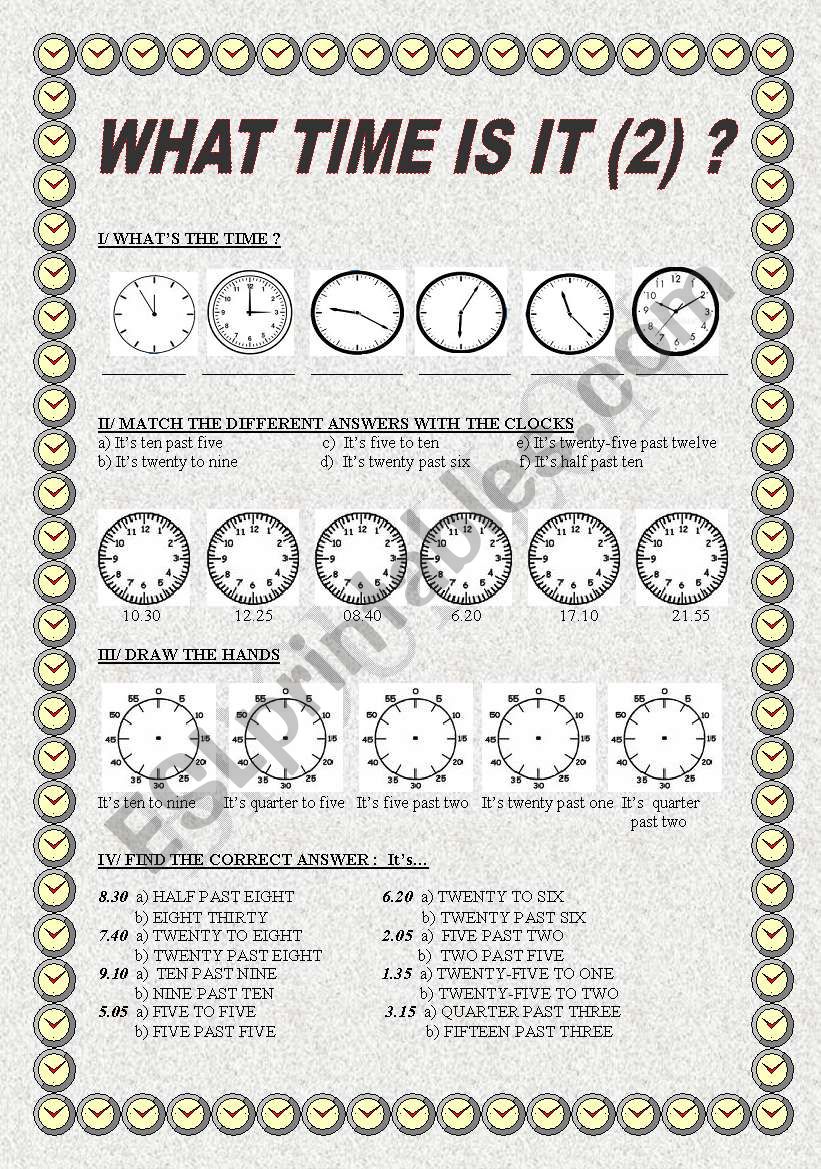 WHAT´S THE TIME ? (part 2) (+ Keys) - ESL worksheet by sophia0806