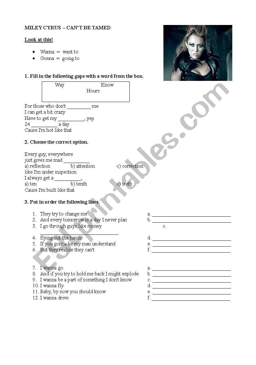 Song Can´t Be Tamed - ESL worksheet by crystynasm