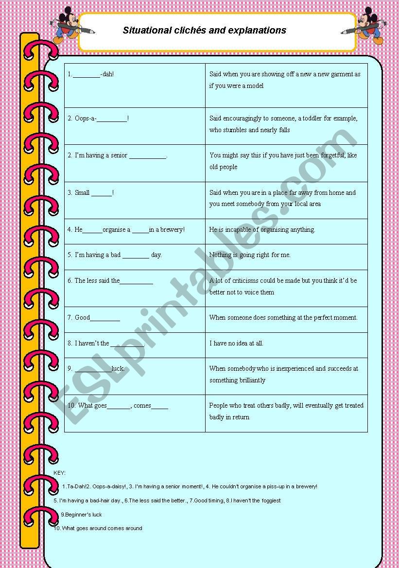 Situational clichÃ©s - ESL worksheet by edescsilla