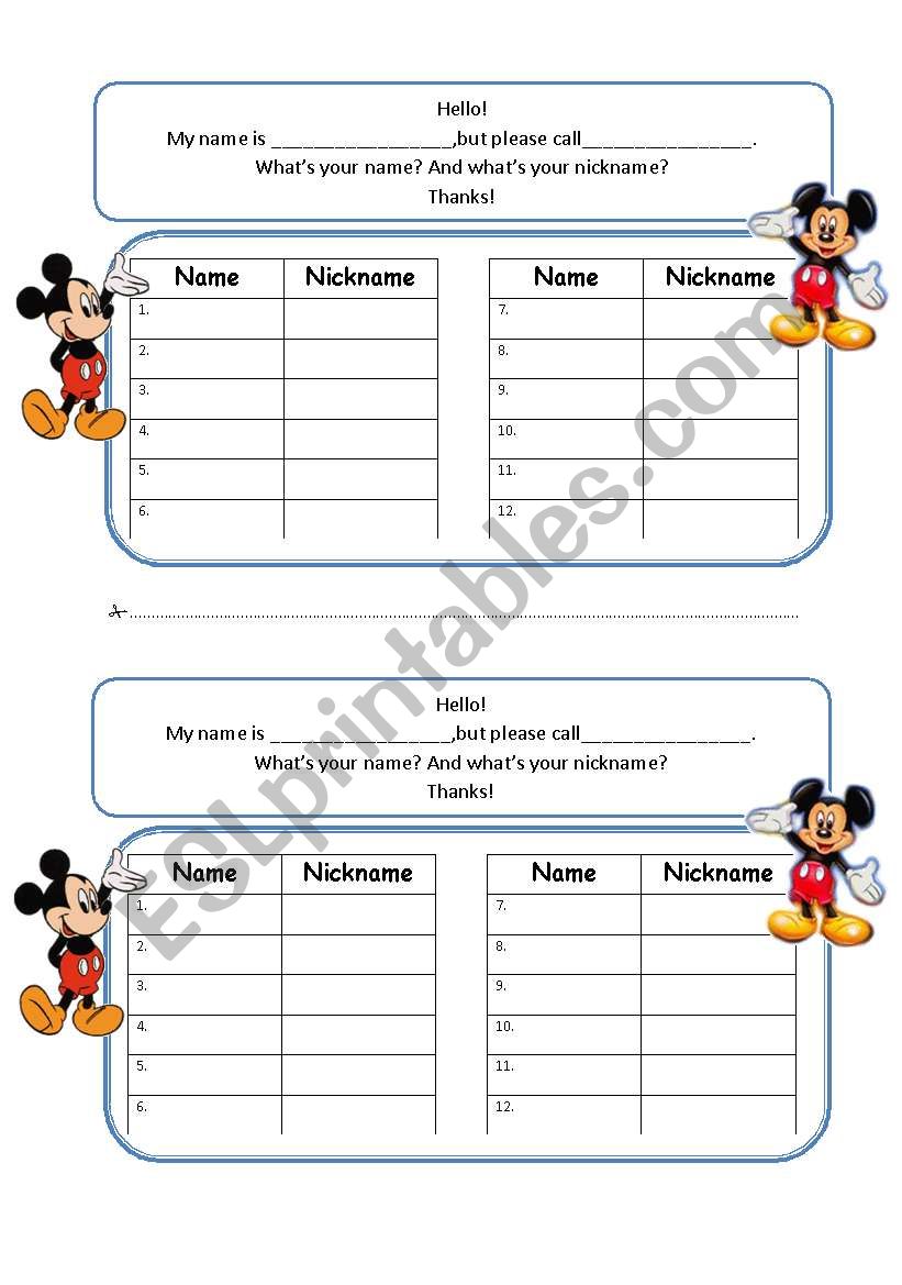 What´s your name and nickname for kids - ESL worksheet by claudiahka