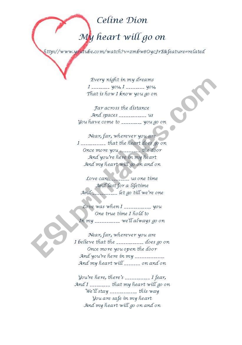 ´My heart will go on´ song + exercises - ESL worksheet by olgierdzik