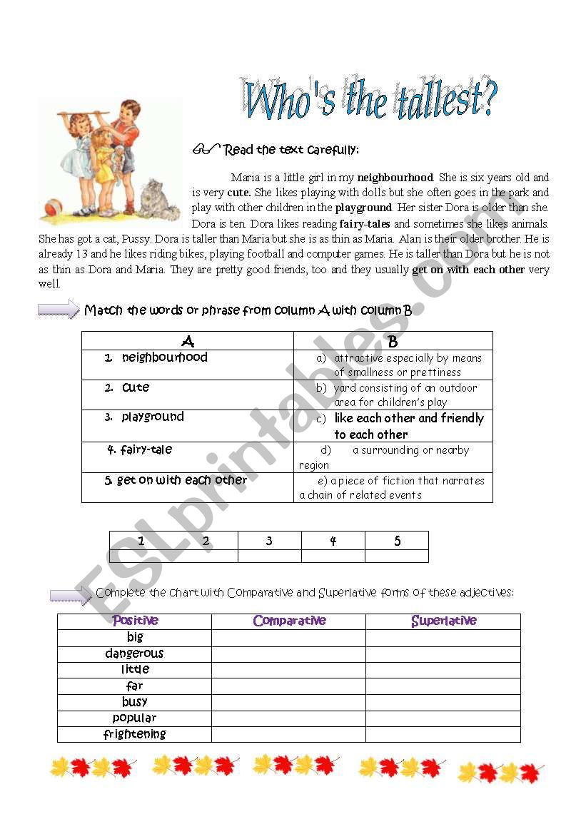 Who´s the tallest - ESL worksheet by christofor