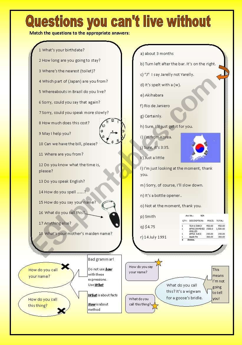 Questions you can´t live without - ESL worksheet by joy2bill