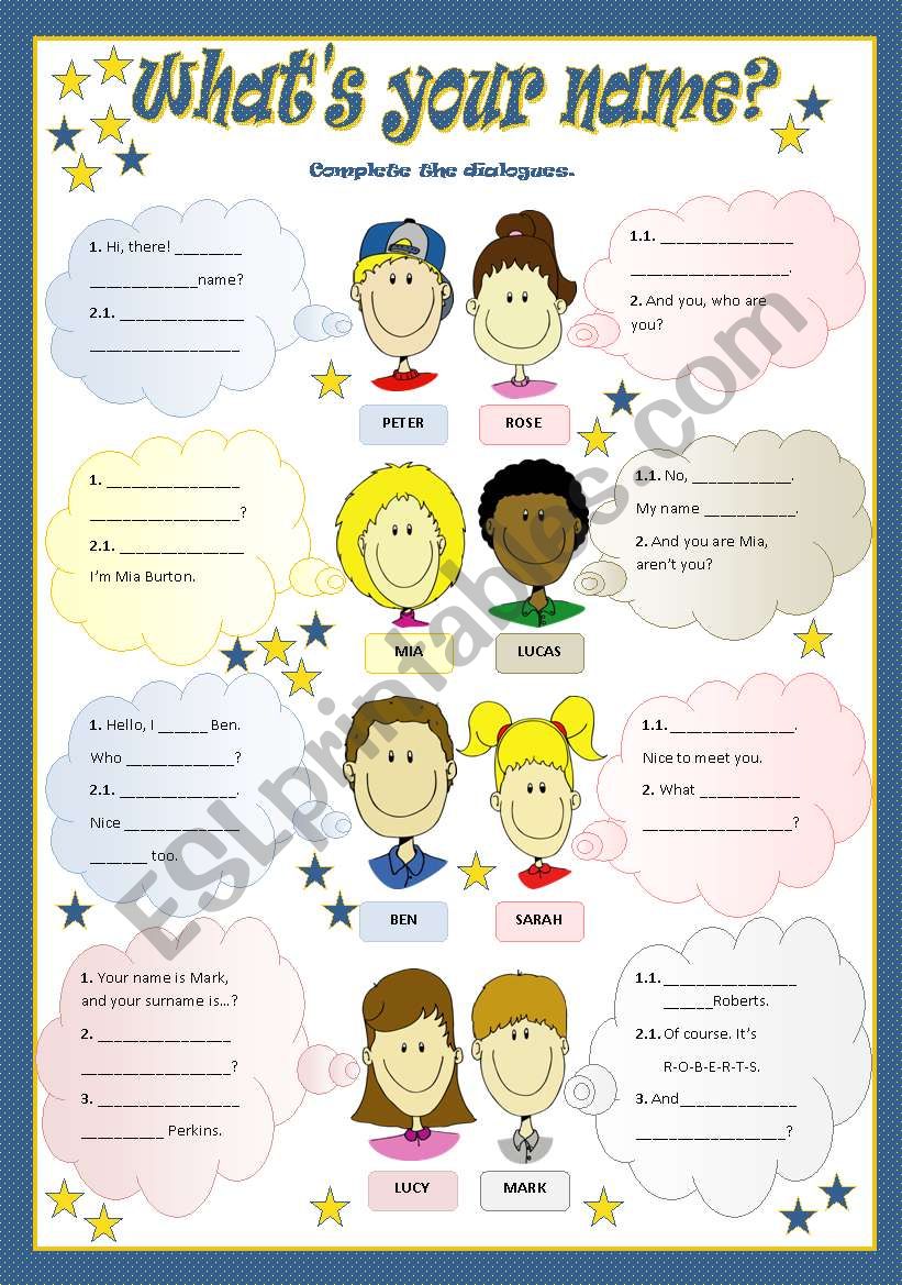 WHAT´S YOUR NAME? - ESL worksheet by mariaolimpia