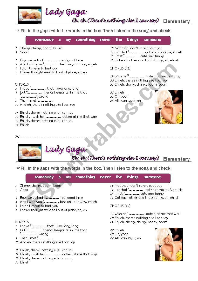 Lady Gaga´s song - ESL worksheet by krmen_cc