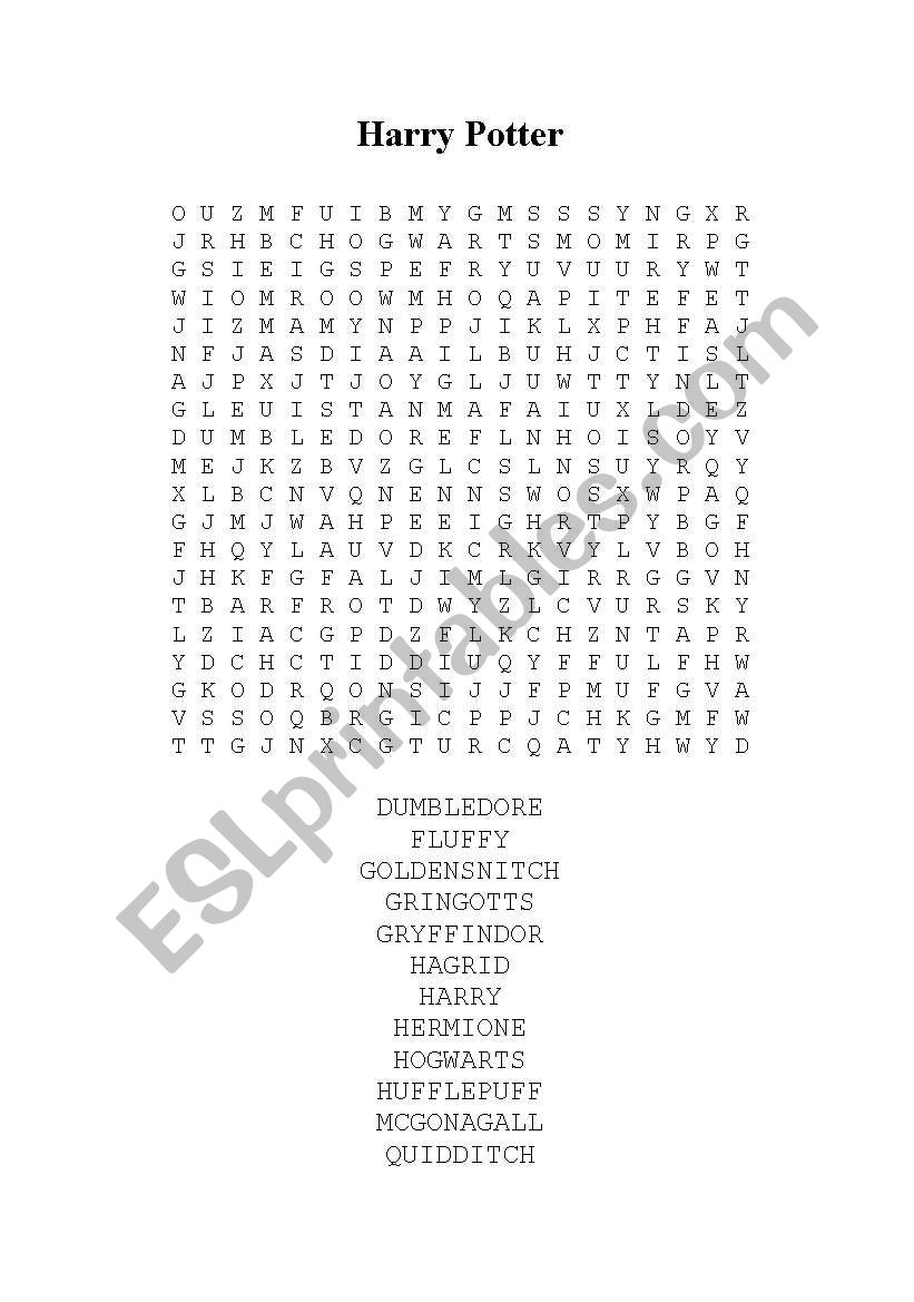 English worksheets: Harry Potter and the Philosopher´s Stone wordsearch