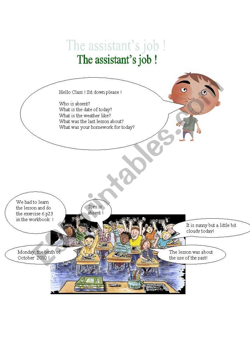 English worksheets: the assistant´s job