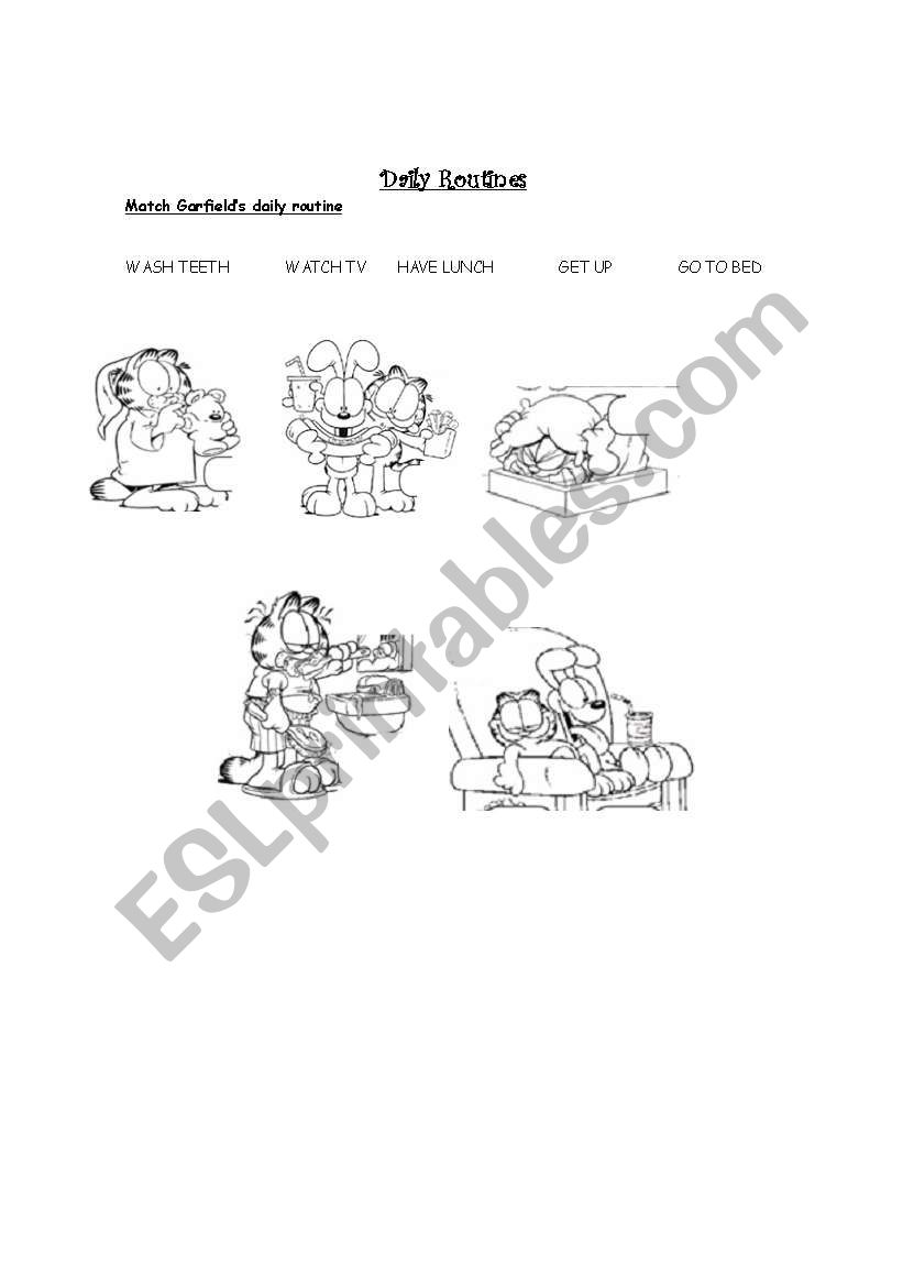 English worksheets: garfield´s daily routine