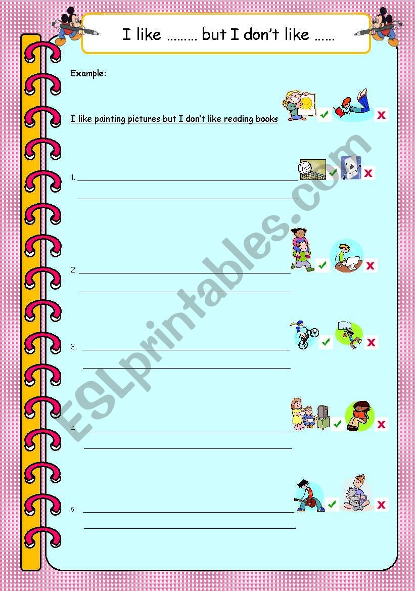 I like ... but I don´t like.... (hobbies) - ESL worksheet by mags2003