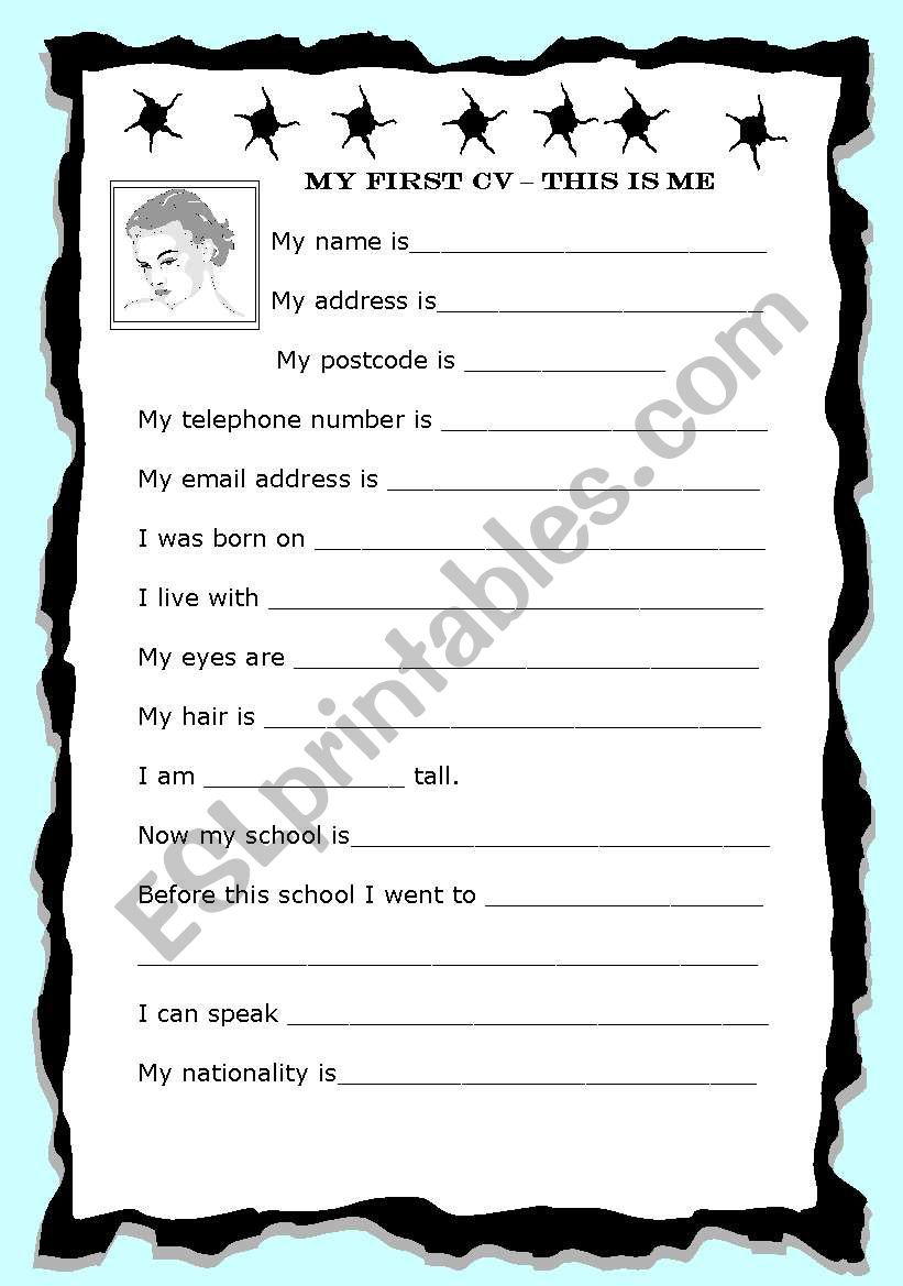 My First CV Finish The Sentences For Beginner Writers Easy To Edit 