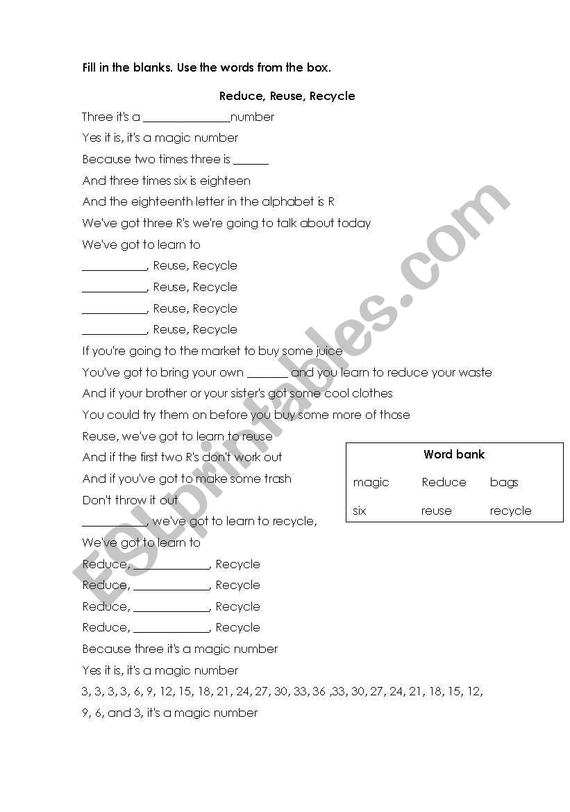 English worksheets: The 3R´s