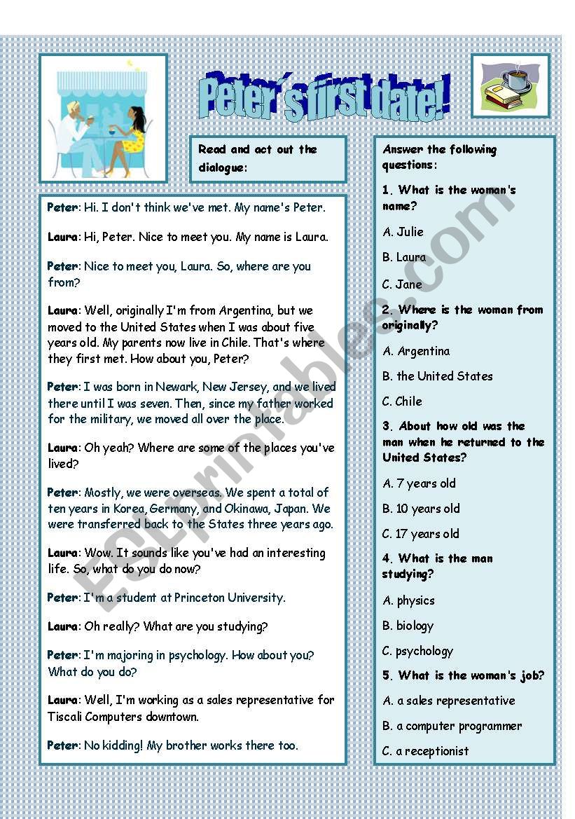 Peter´s first date - ESL worksheet by maguyre
