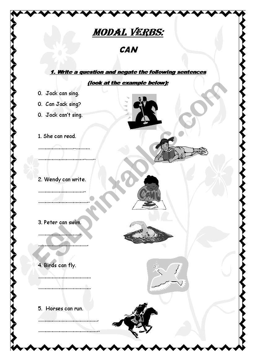 Can/ Can´t - exercises - ESL worksheet by Marywell