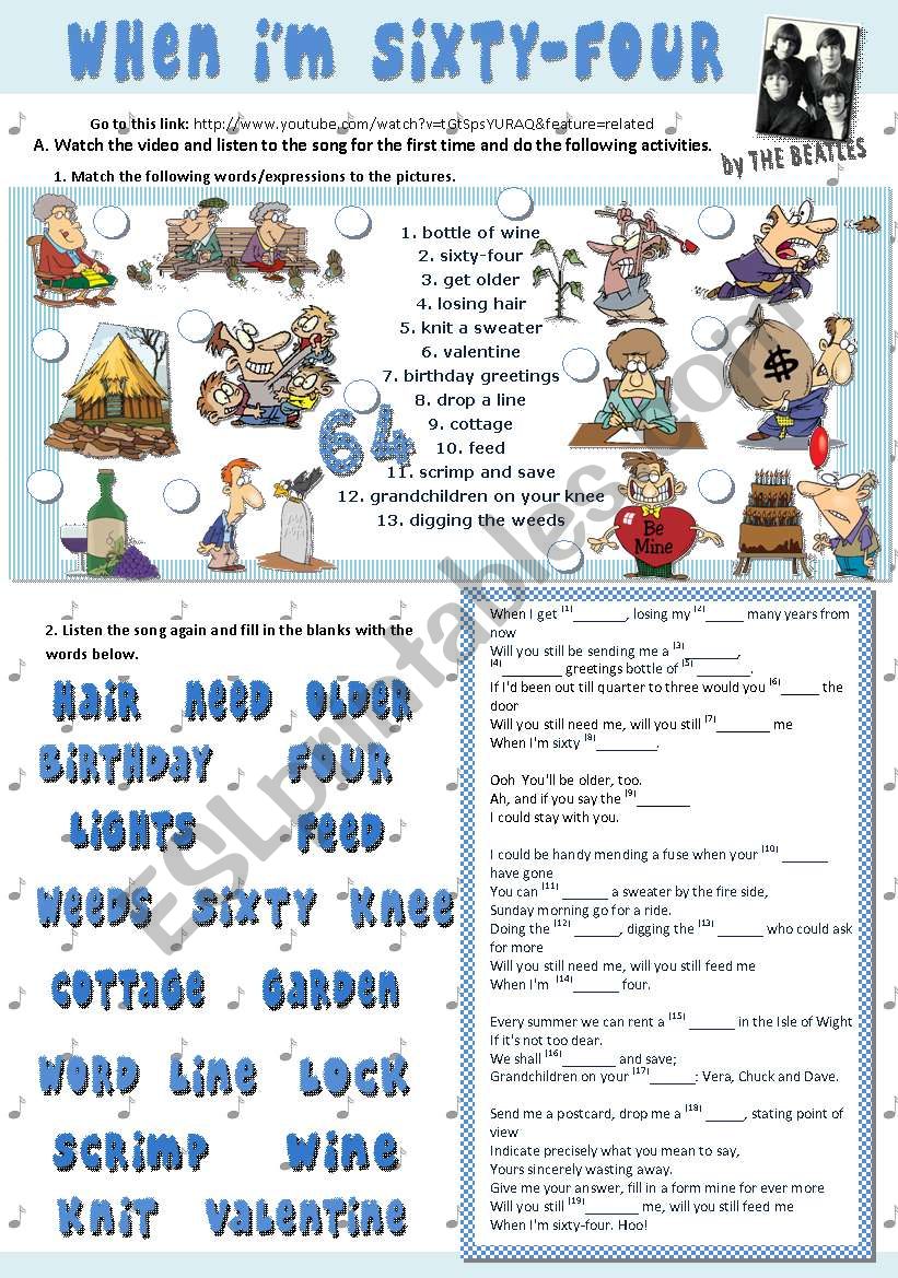 WHEN I´M SIXTY FOUR by the BEATLES - ESL worksheet by teresaraiva