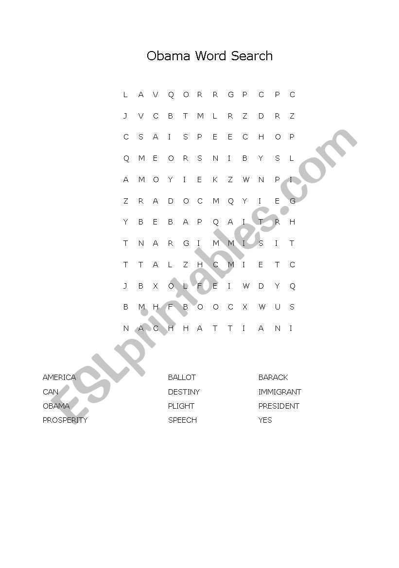 President Obama Word Search