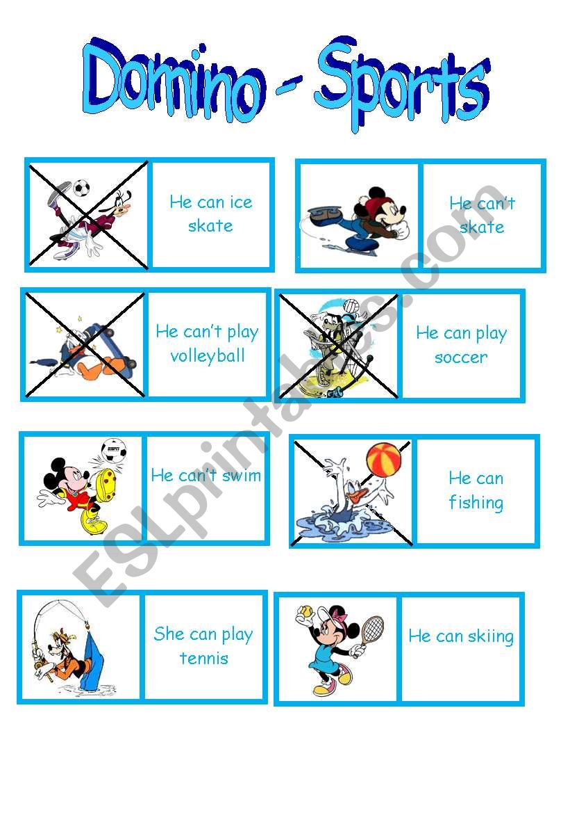 SPORTS - CAN CAN´T --> Domino - ESL worksheet by Teacher Paty