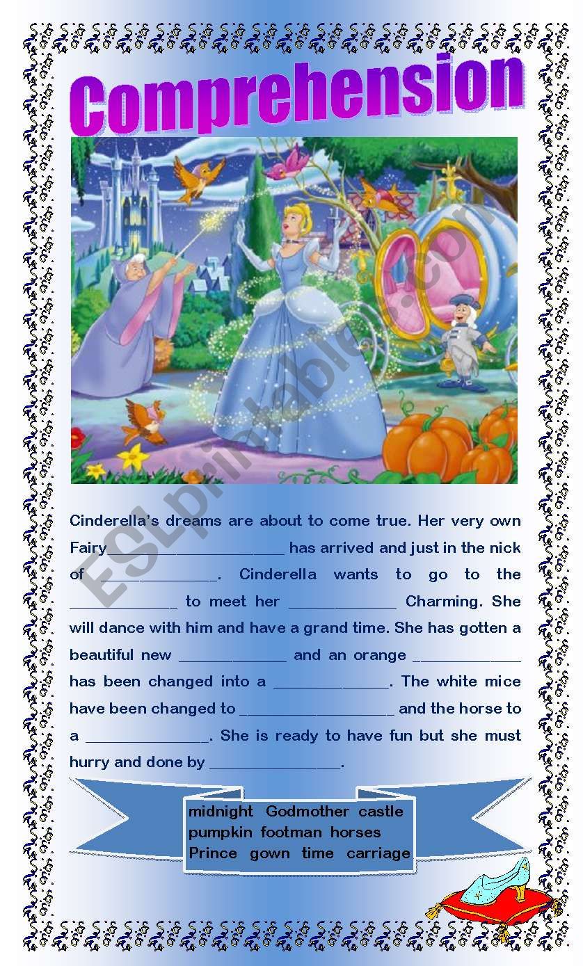 Comprehension - Cinderella´s Dream Comes True - ESL worksheet by Lyrill