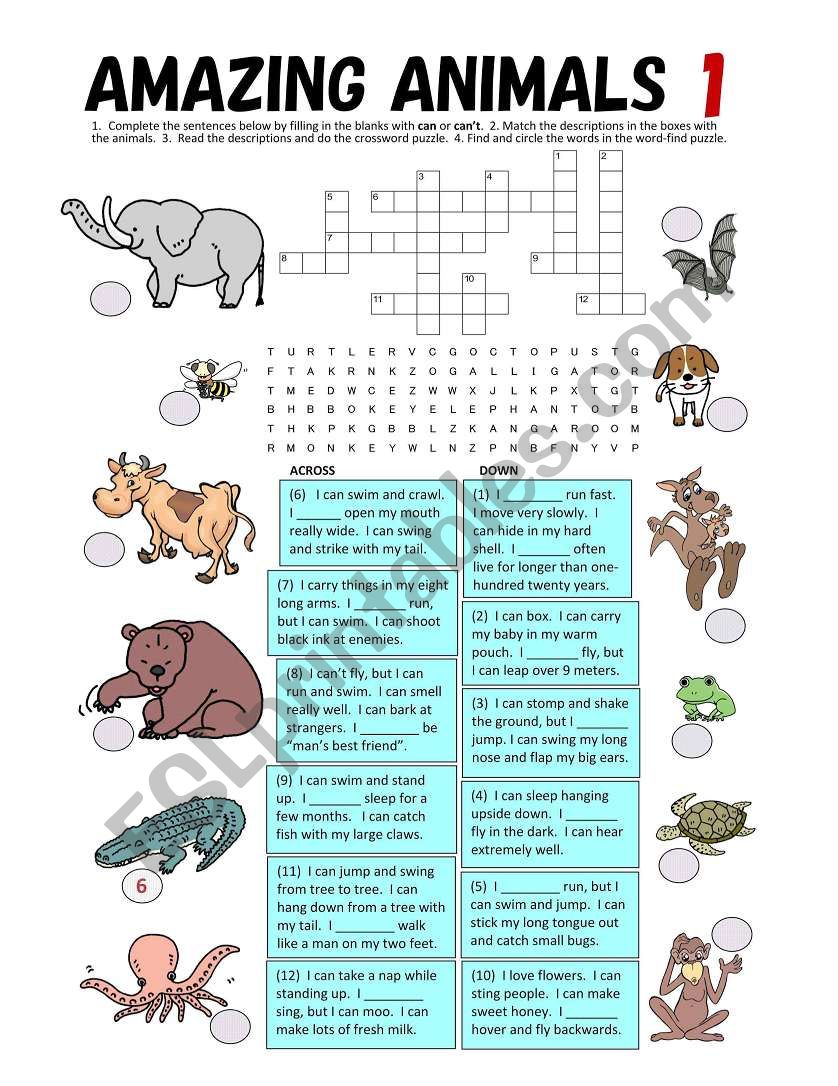 Can & Can`t fill-in blanks, Matching Quiz, Crossword Puzzle, Word ...