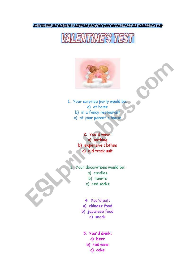 Valentine´s test - ESL worksheet by vuksan