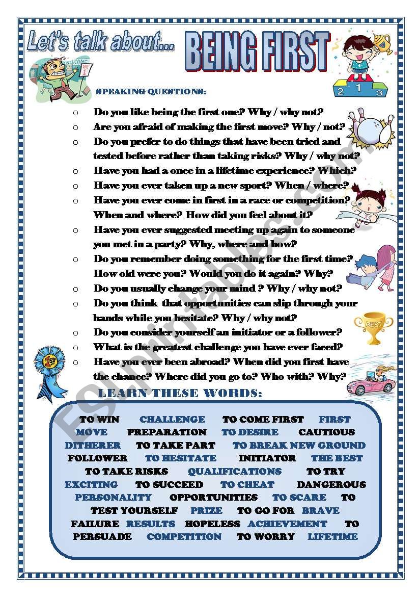 LET´S TALK ABOUT BEING FIRST (SPEAKING SERIES 82) - ESL worksheet by joebcn