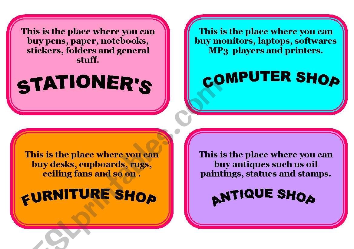 GUESS THE SHOP AND WIN.SET Nº2. - ESL worksheet by english-in-mind