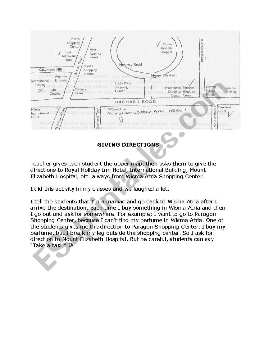 English worksheets: Giving Directions