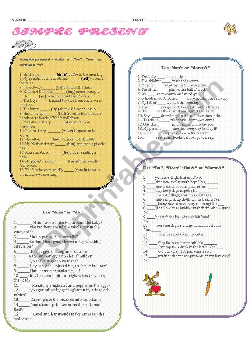 PRESENT TENSE WS - DO - DOES - DOESN´T - DON´T - ESL worksheet by mukondi