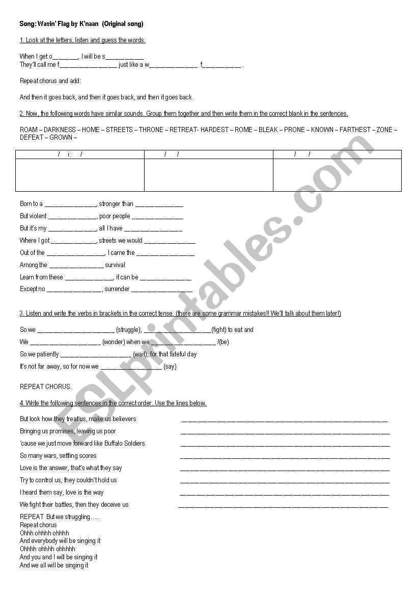 English worksheets: Wavin´ flag world cup 2010 song