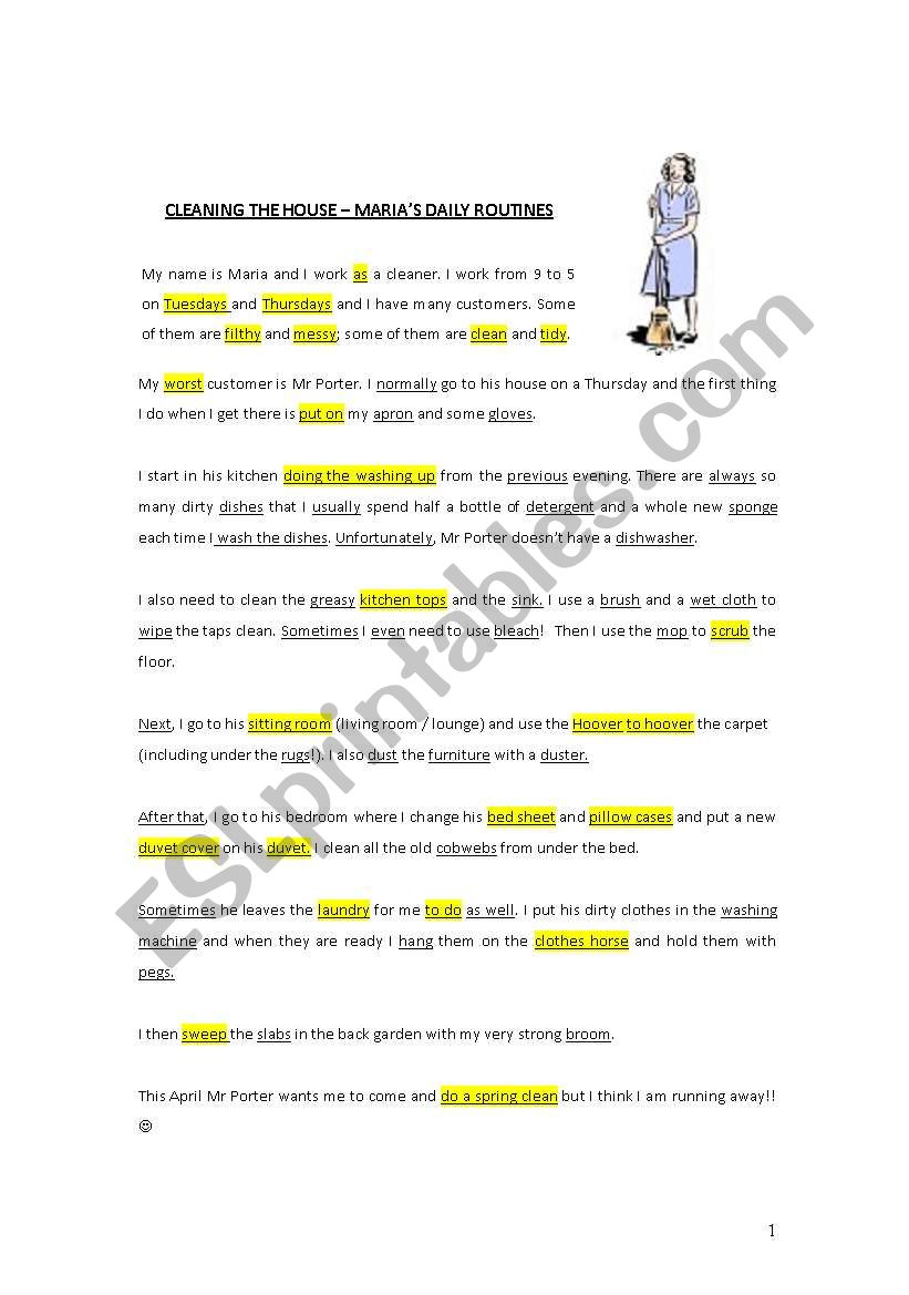English worksheets: CLEANING YOUR HOUSE – PART 2 (COMPREHENSION TEXT ...