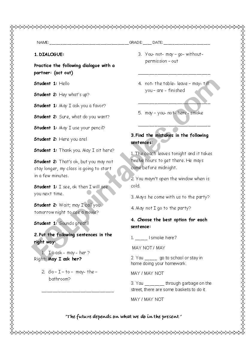 Modal Auxiliary verb ´MAY´ - ESL worksheet by jessicazana1