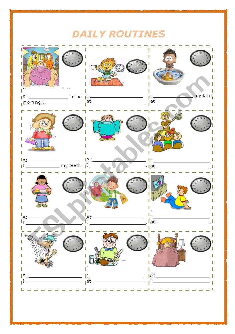 DAILY ROUTINES AND HOURS - ESL worksheet by fuenbell DAILY ROUTINES AND HOURS - ESL worksheet by fuenbell