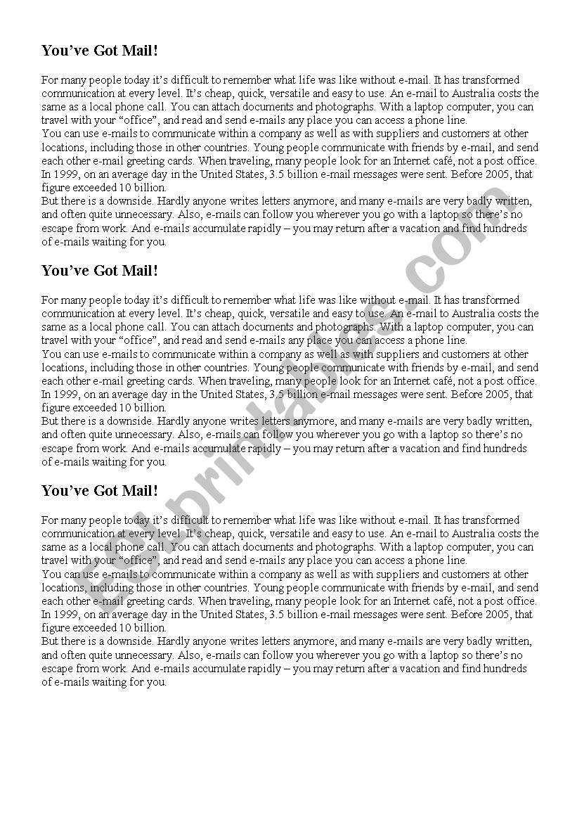 You´ve Got Mail! - ESL worksheet by ayedavanita78