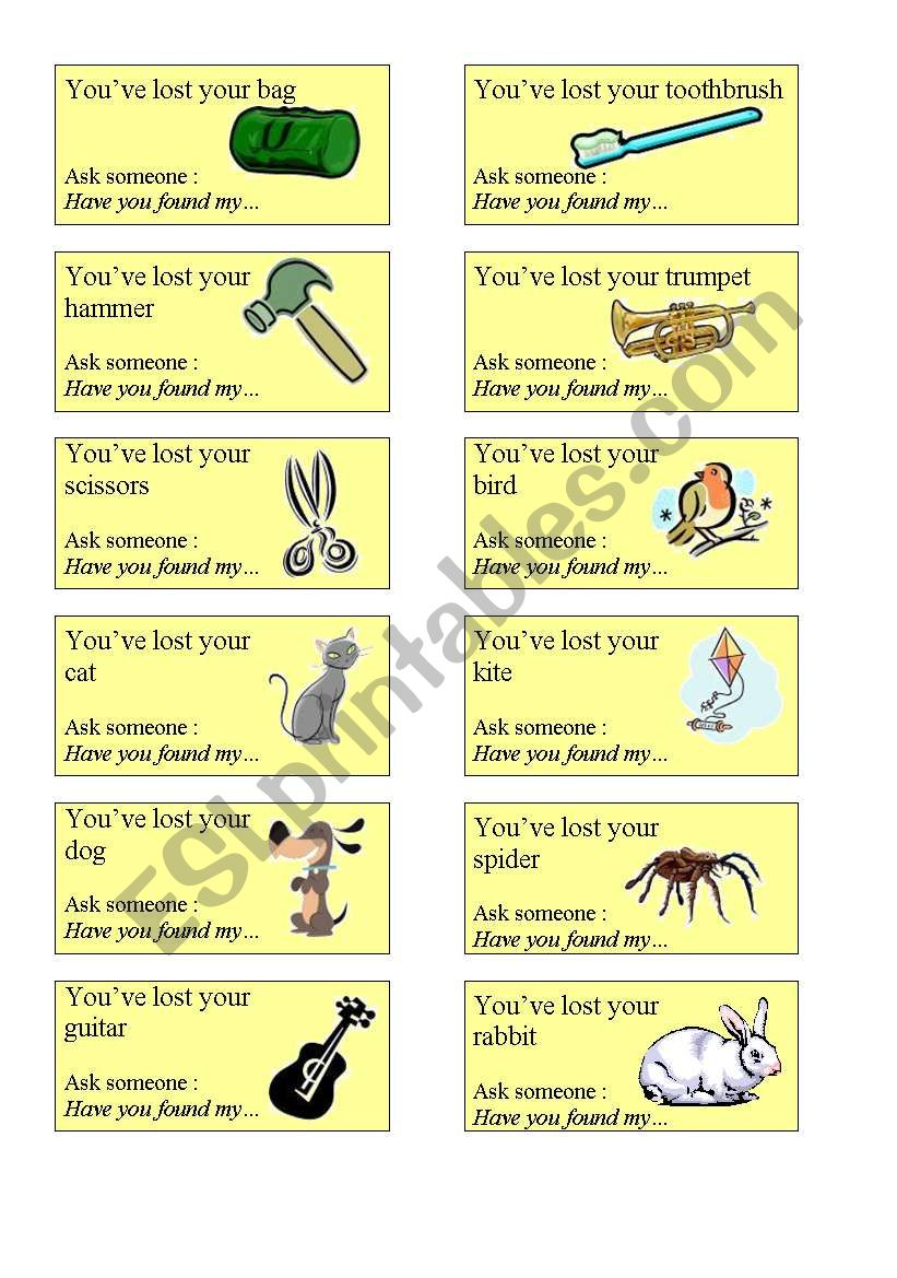 GAME : I´ve lost something ( 24 cards ) - ESL worksheet by Maurice