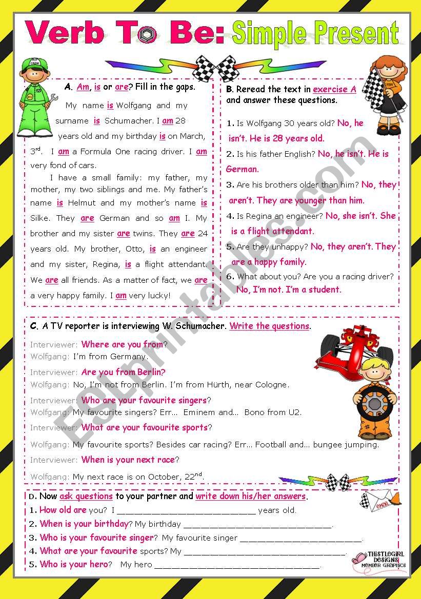 Verb To Be Simple Present Esl Worksheet By Mena22