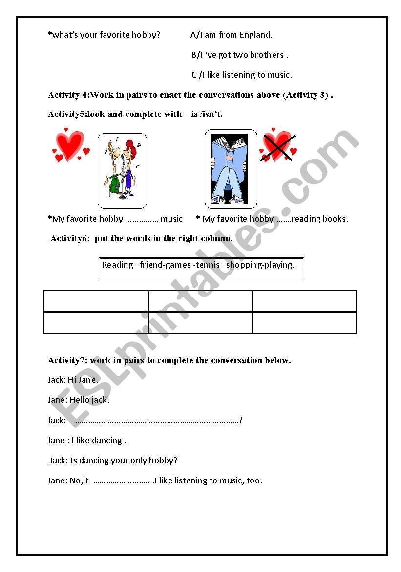 what´s youe favorite hobby (part2) - ESL worksheet by Adlaine
