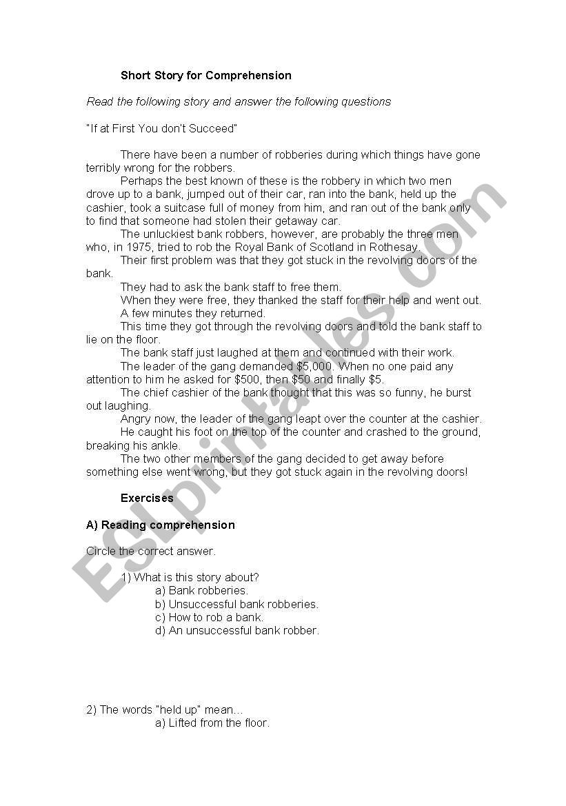 If at first you don´t succeed (story comprehension) - ESL worksheet by ...