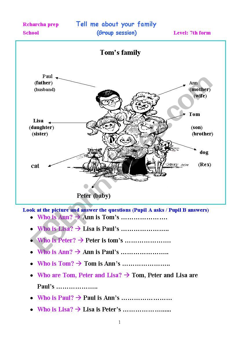 Tom´s family - ESL worksheet by day-dreamer