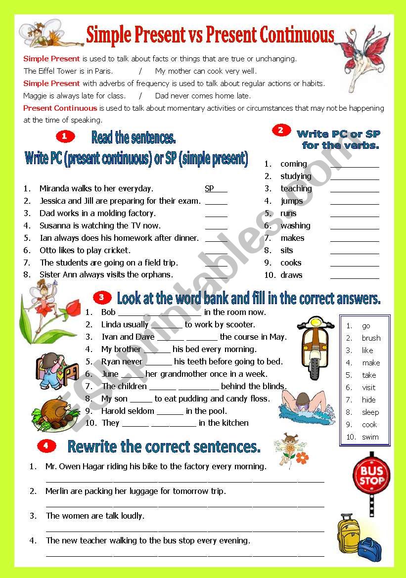 Simple Present Vs Present Continuous Tense ESL Worksheet By Shusu euphe