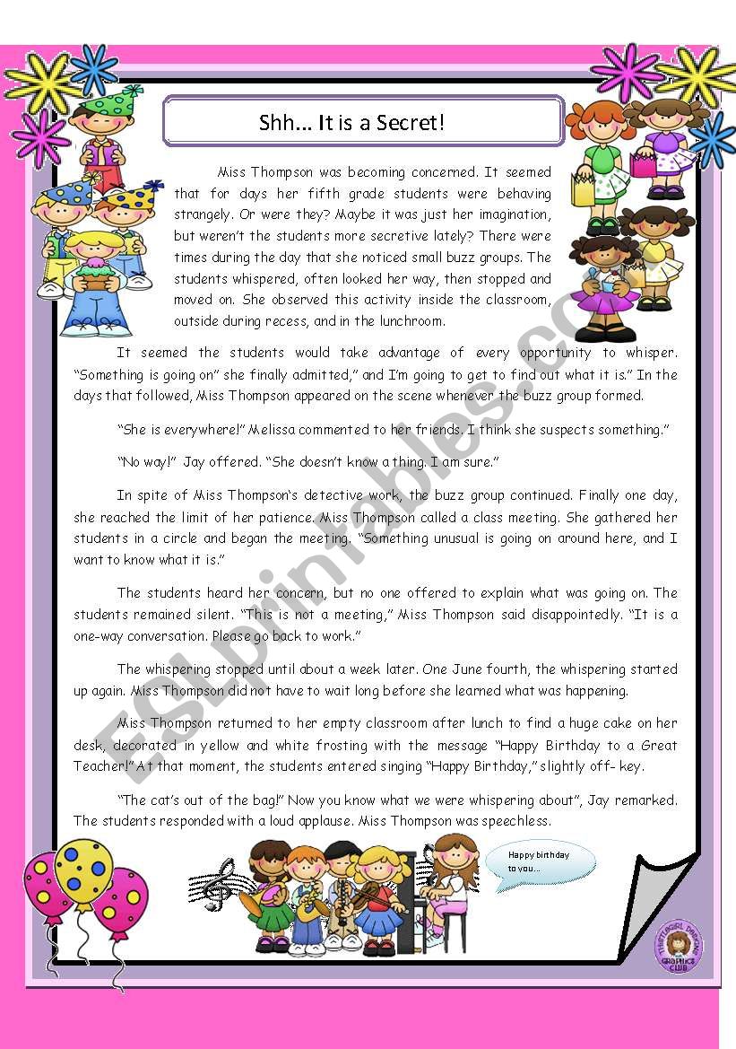 Shh! It´s a Secret - Reading Comprehension - ESL worksheet by tech_teacher
